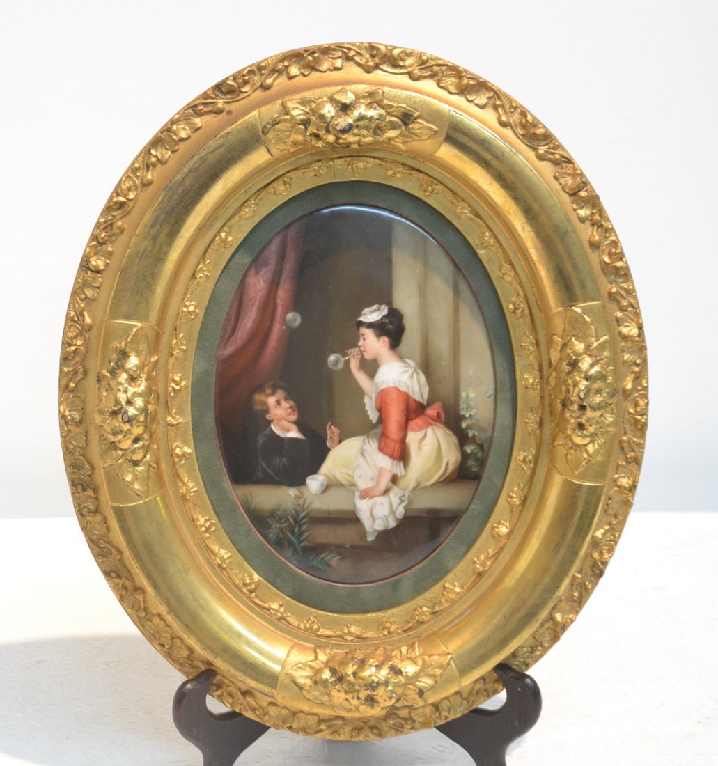 OVAL HAND PAINTED KPM PORCELAIN PLAQUE