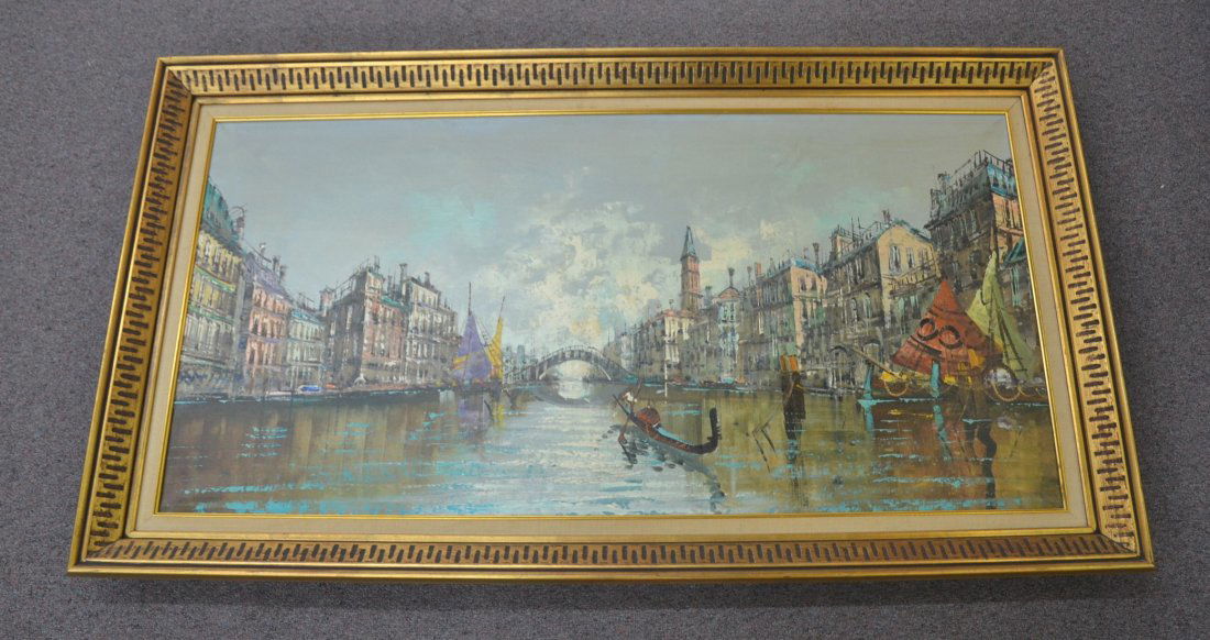 PERRETTI OIL PAINTING ON CANVAS OF VENICE CANAL
