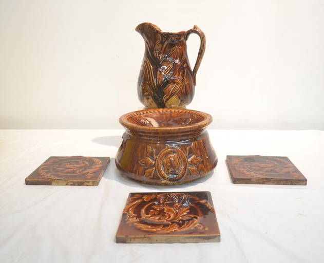Bennington Pitcher , Spittoon & (4) Stoke On