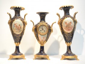 PR. BRONZE MTD 'SEVRES' PORCELAIN URNS, POITEVIN, 1870 : Lot 159