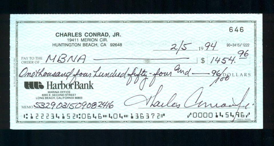 Charles Conrad Signed Personal Check