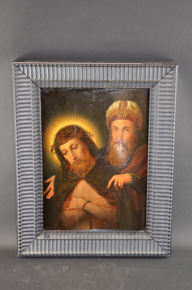 Antique Oil On Board Painting Of Jesus & Disciple