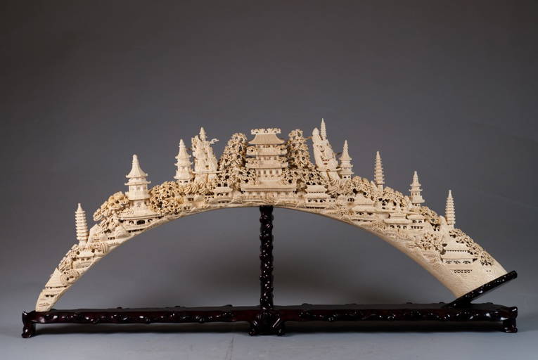 A Large Carved Ivory Tusk Bridge