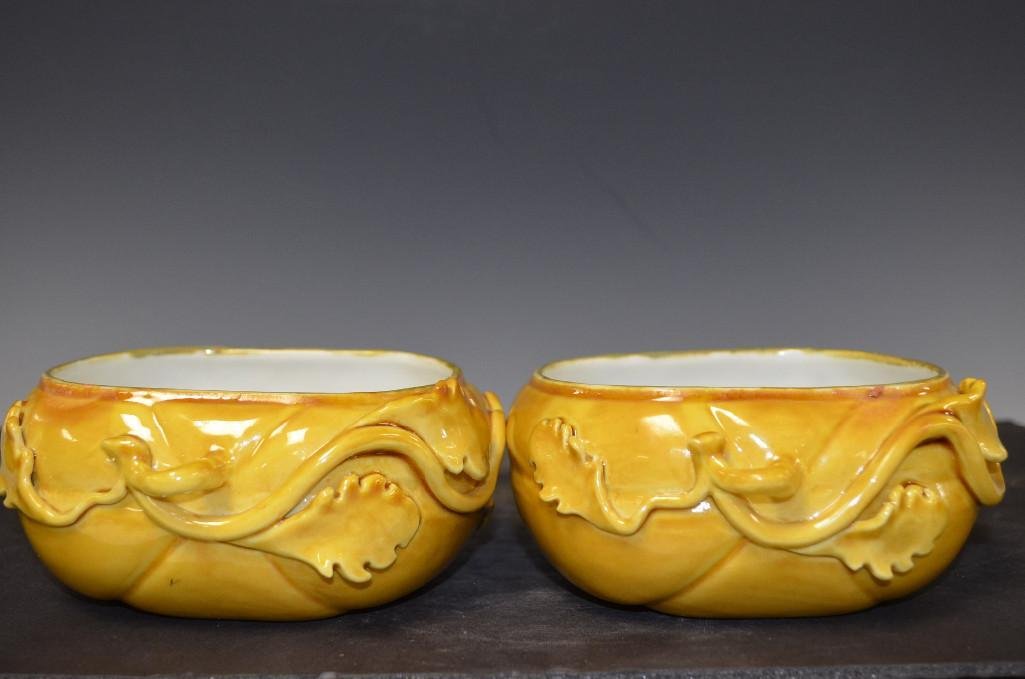 Pair of Yellow Glaze Porcelain Bowls;