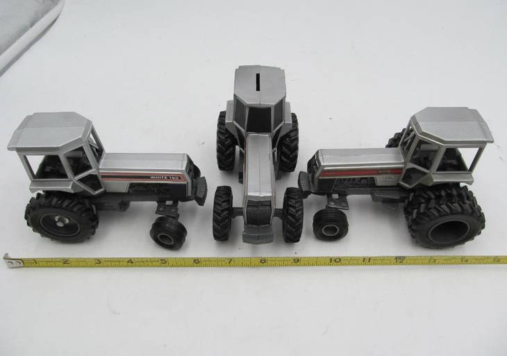 (3) Resin Cast White Tractors