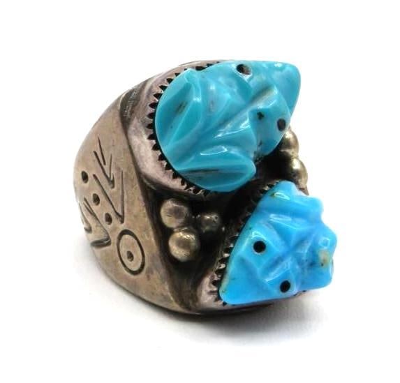 Monumental Sterling Silver & Turquoise Fetish Ring Auction