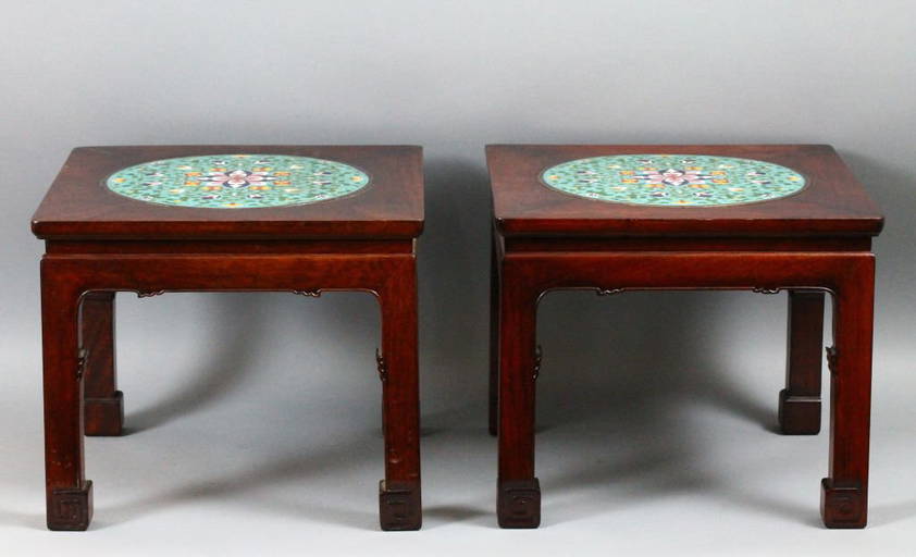 Hardwood Chinese Tables With Cloisonne Insets
