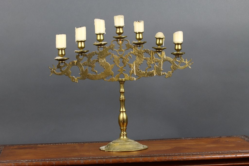 Chinese Brass Dragon Candelabra