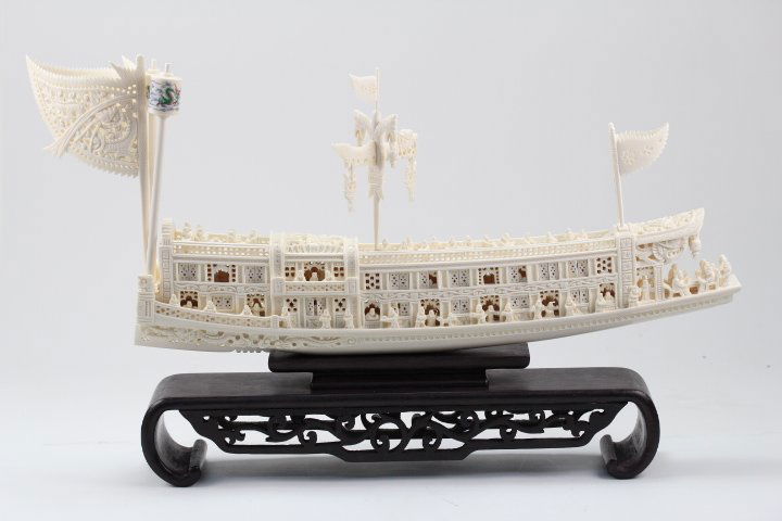 VERY FINE CARVED IVORY SHIP