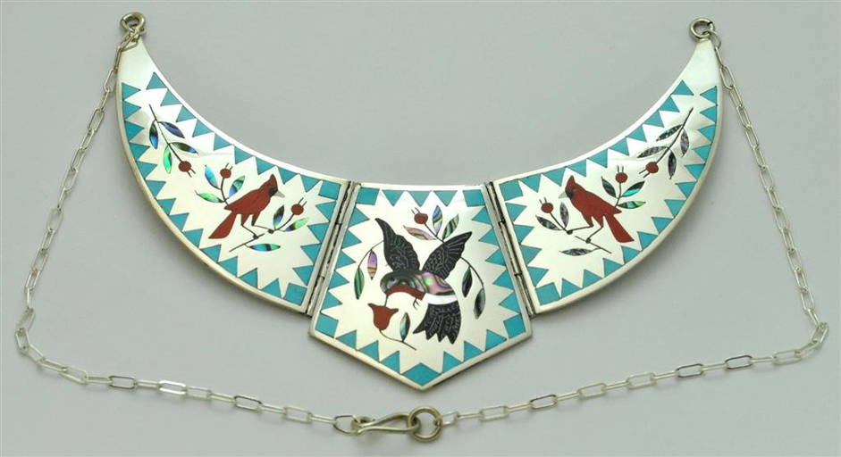 Zuni Multi Stone Inlay Hummingbird & Cardinal Sterling