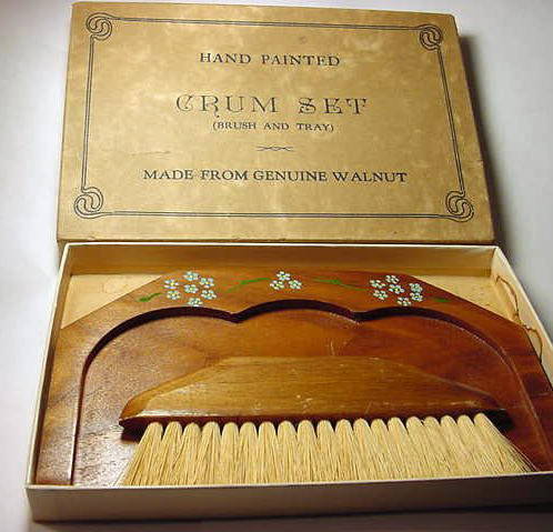 Hand Painted Walnut Crumb Set In Original Box
