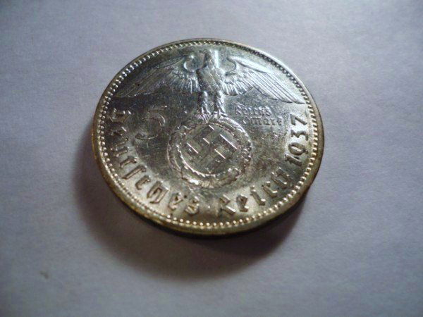 1937 A Nazi German 5 Reichsmark Silver Coin