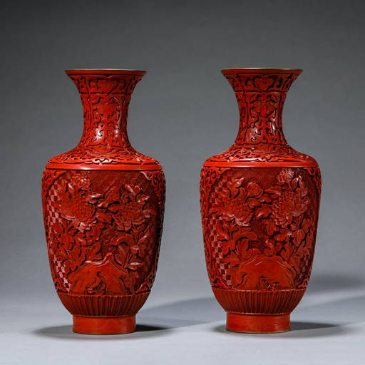 Pair of Carved Lacquerware Flower Vases (#0151) on Mar 29, 2022 | China ...