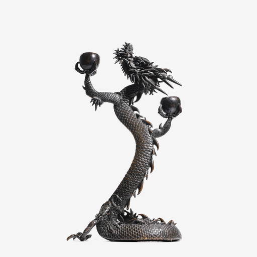 Bronze Standing Dragon Candlestick