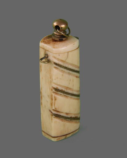 Early 1900's Bone Snuff Box With Copper Inlay. (size:
