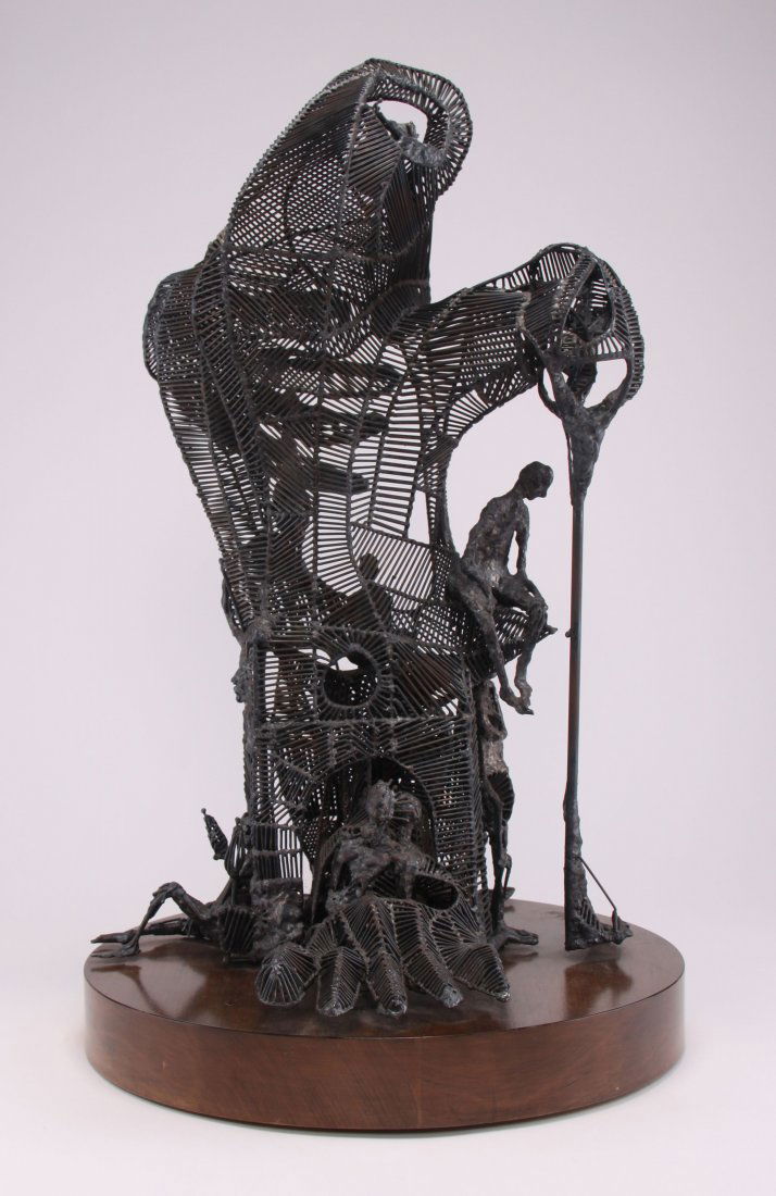 Gary Hill, Exquisite Wire Art Sculpture On Wood Base