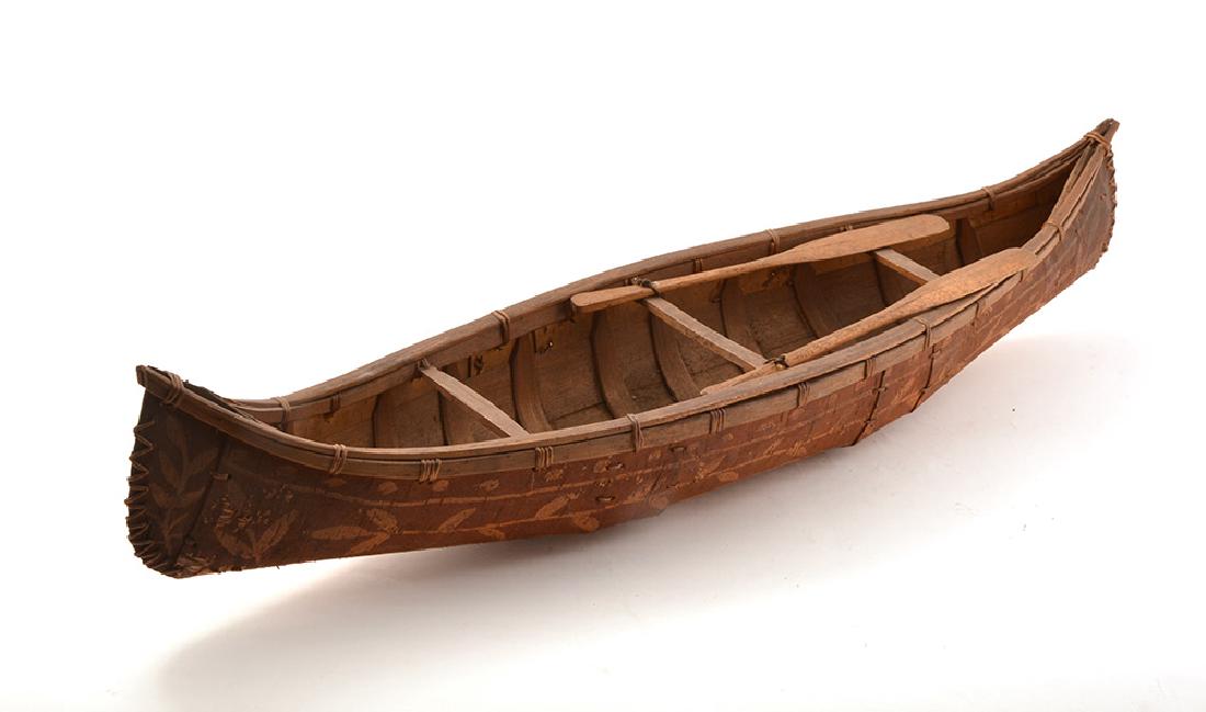 Amerindian MINIATURE BIRCH BARK CANOE.