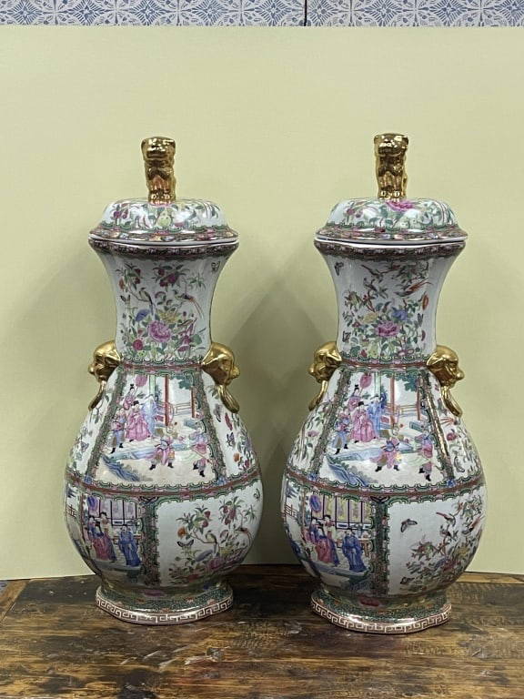 Pair Of Guan Cai Vase With Lids Auction