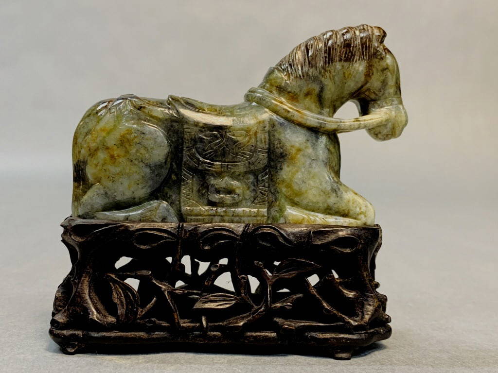 Han Dynasty Carved Jade Horse Statue W/ Stand Auction