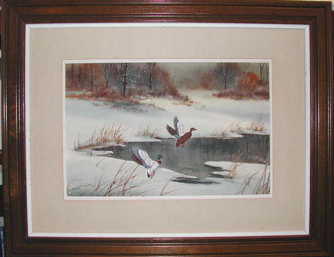 Dorise Olson (b. 1932). "ducks In Flight," Watercolor