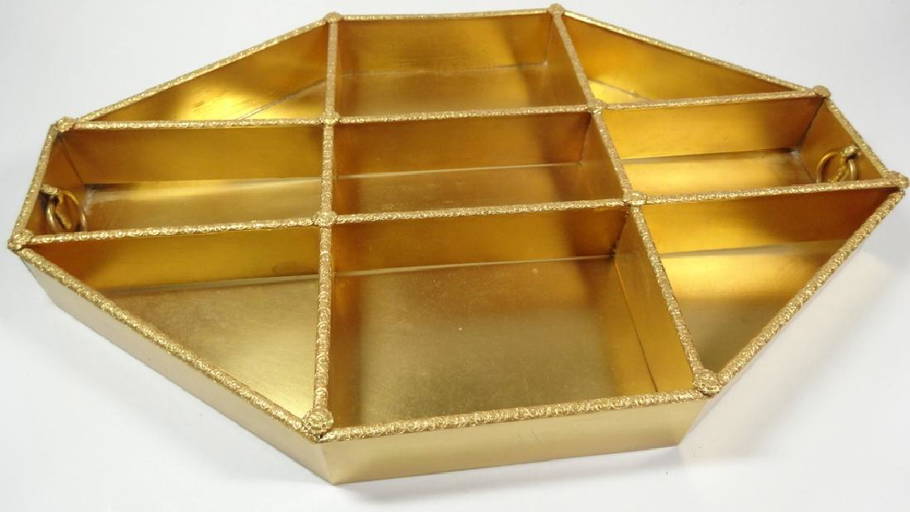 Gold Finish Divided Metal Tray, Approx 12" X 8",