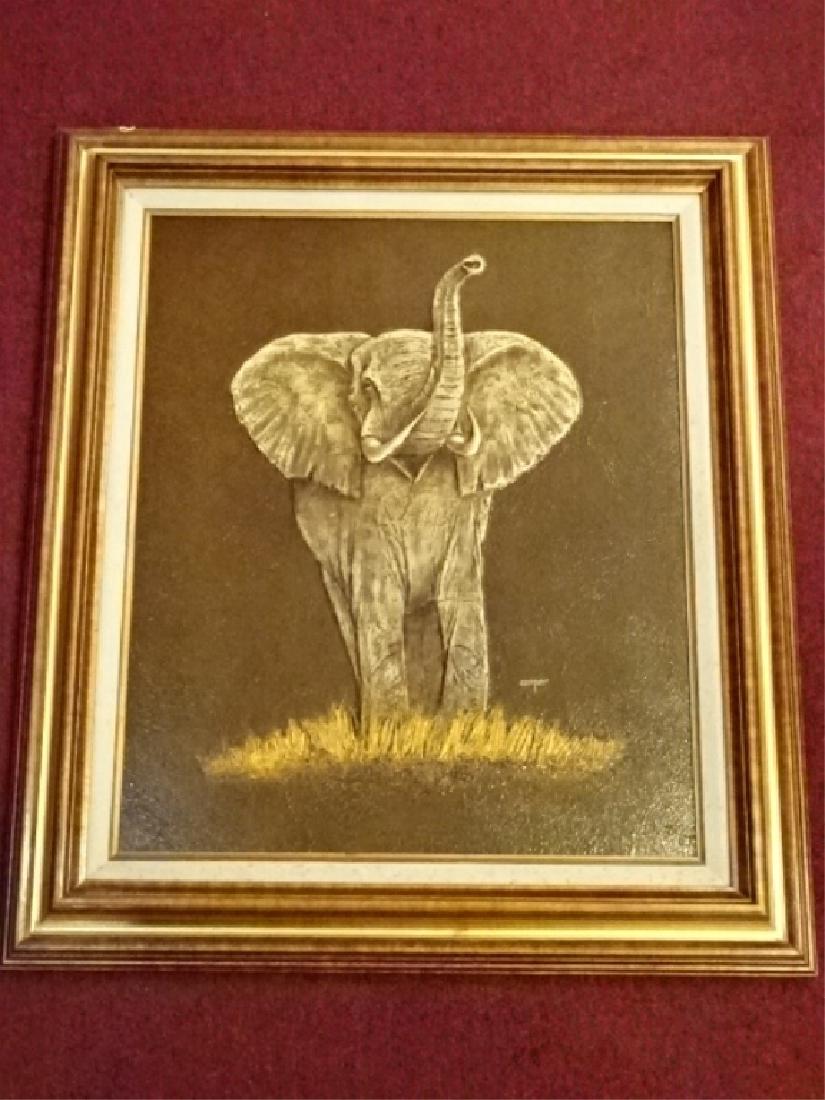 LYDIA COOPER OIL ON CANVAS PAINTING, AFRICAN ELEPHANT,
