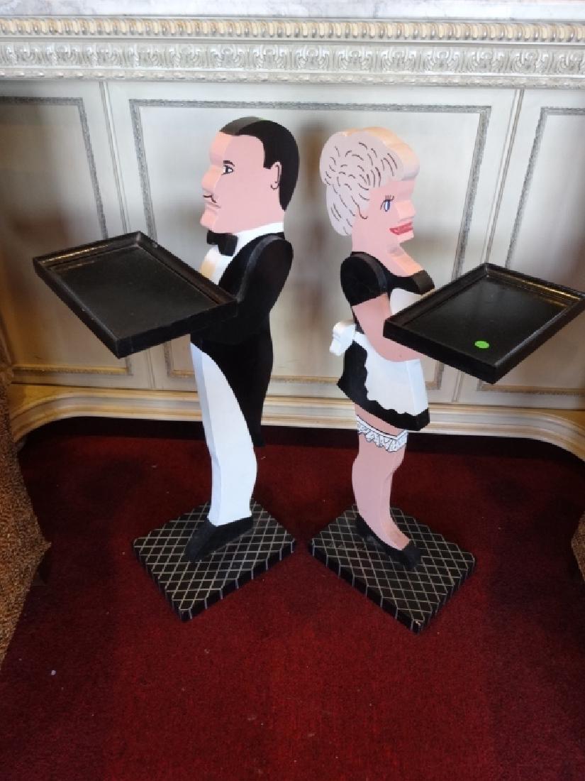 2 FIGURAL BUTLER AND MAID TRAY TABLES, PAINTED WOOD,