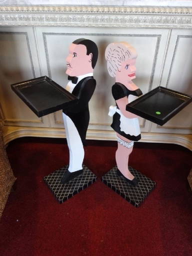 2 Figural Butler And Maid Tray Tables, Painted Wood,