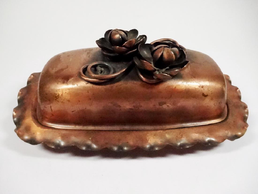 GREGORIAN SOLID COPPER BUTTER DISH WITH LID, SCULPTURAL