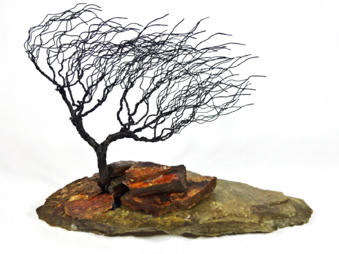 GERALD SANDERS METAL AND STONE SCULPTURE, WINDSWEPT