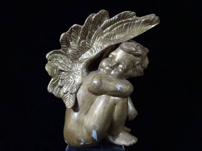 Ceramic Cupid / Angel Figure, Gold Finish, Very Good