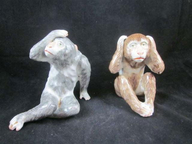 Two Porcelain Monkeys, Marked "france", Approx 5"