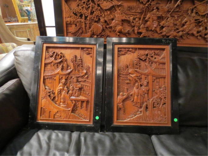 Two Carved Chinese Wooden Panels, Approx 24" High