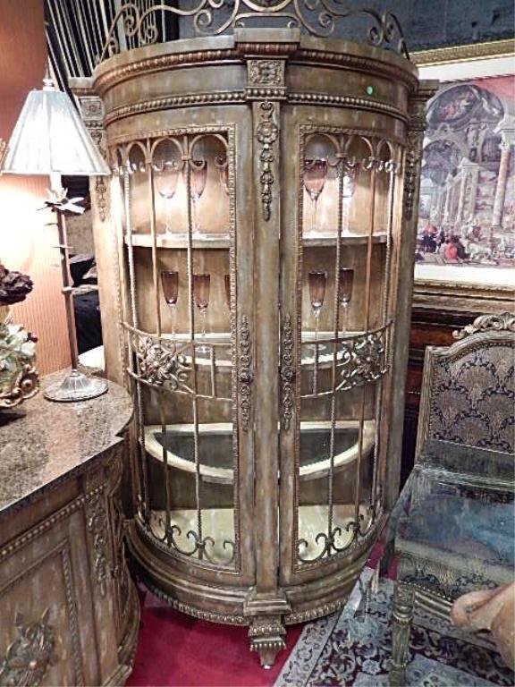 ORNATE LIGHTED CABINET BY LAM LEE, GLASS SHELVES,