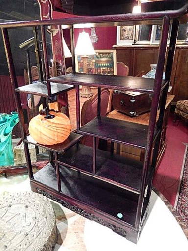 Chinoiserie Table Top Display Shelf, Carved Wood With