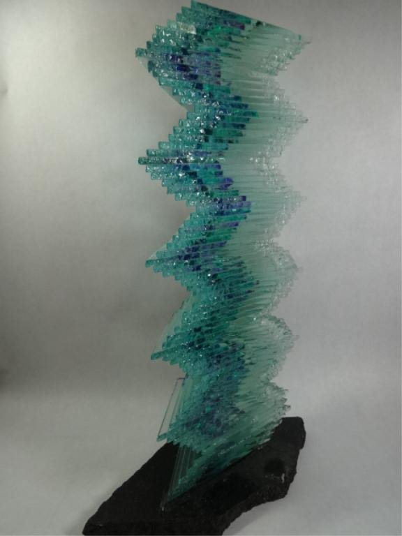 ART GLASS SCULPTURE, STACKED GLASS, SIGNED BY ARTIST, : Lot 180