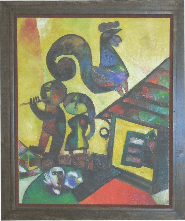 LEO ROTH OIL ON CANVAS, "ROOSTER", CIRCA 1964, WITH