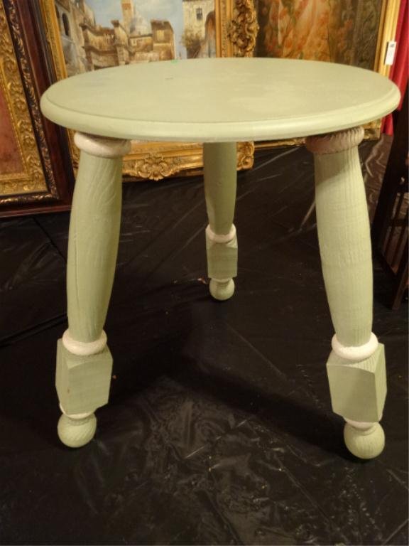 Painted Wood Table, Pale Green, Approx 25" Diameter X