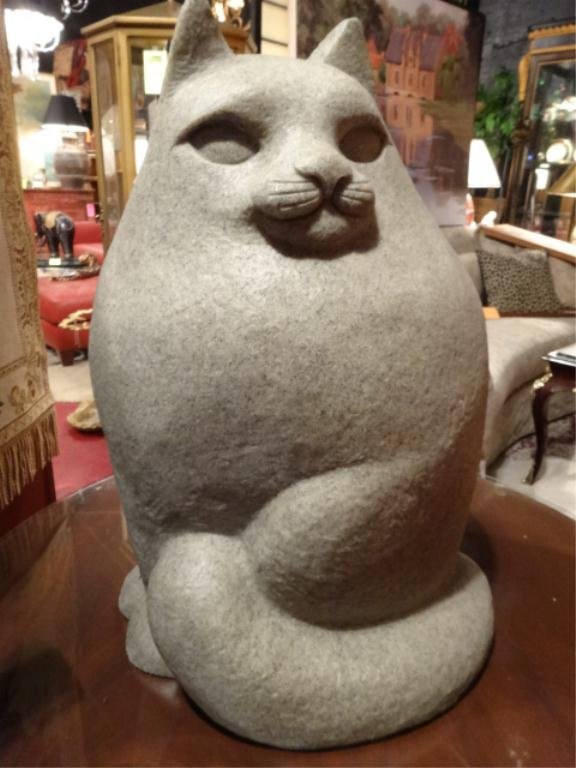 LARGE CAT SCULPTURE, STONE FINISH COMPOSITION, APPROX