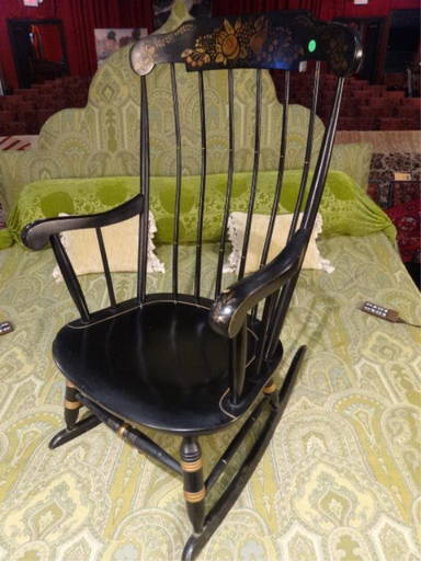 Vintage Wood Rocker, Black Finish, Painted Gold