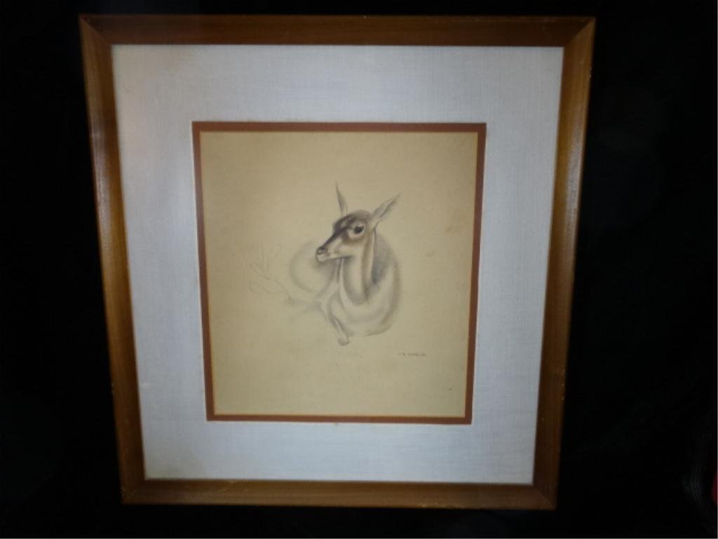 J.R. SKEAPING, PENCIL DRAWING OF A DEER, SIGNED LOWER