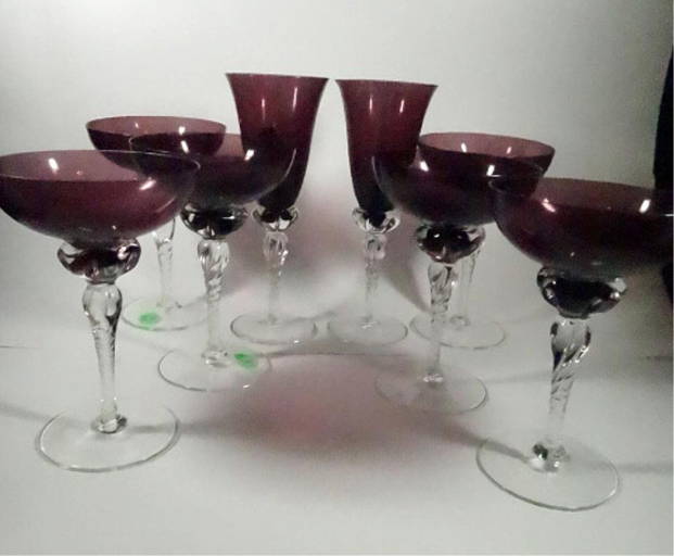 8 Pc Amethyst Glass Stemware, Includes 2 Champagne