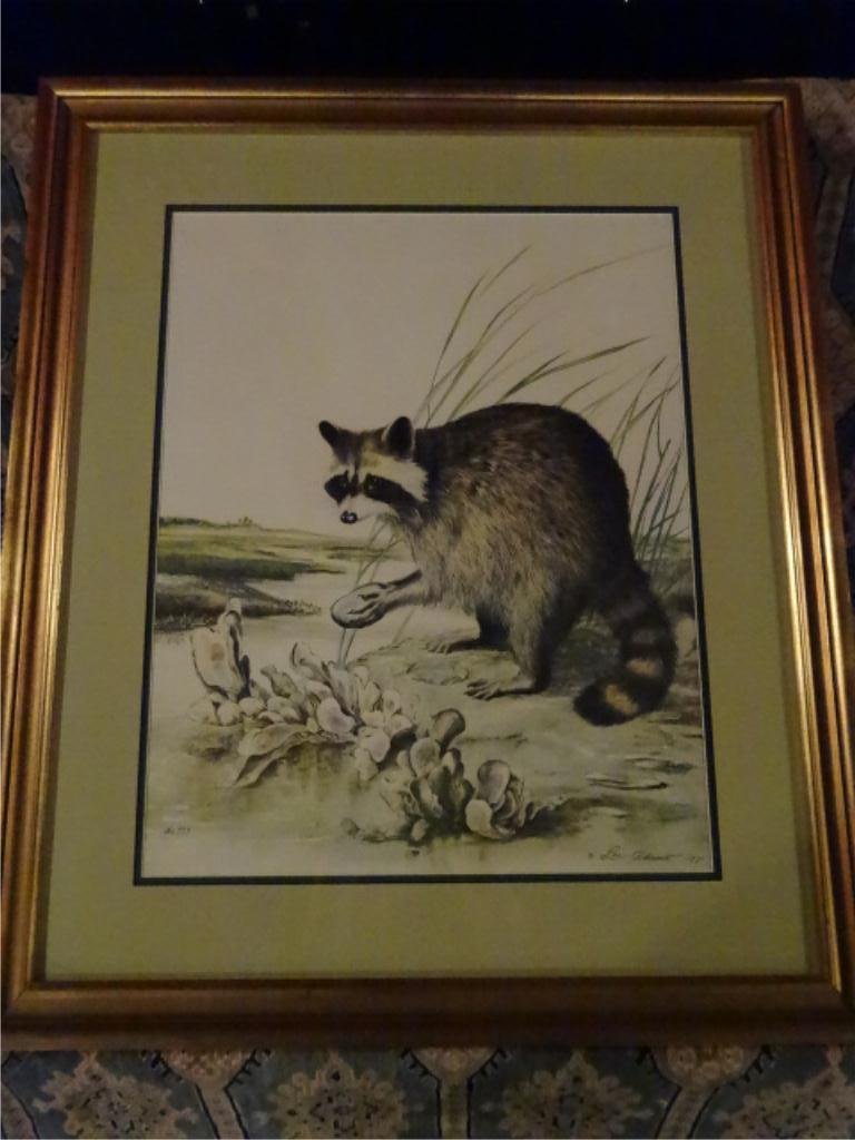 LEE ADAMS LIMITED EDITION LITHOGRAPH, RACCOON WITH
