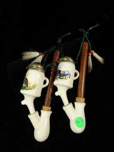 2 Pc Austrian Porcelain Pipes With Painted Birds And