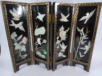 Vintage Chinese 4 Panel Table Top Folding Screen Relief Sectional Panels