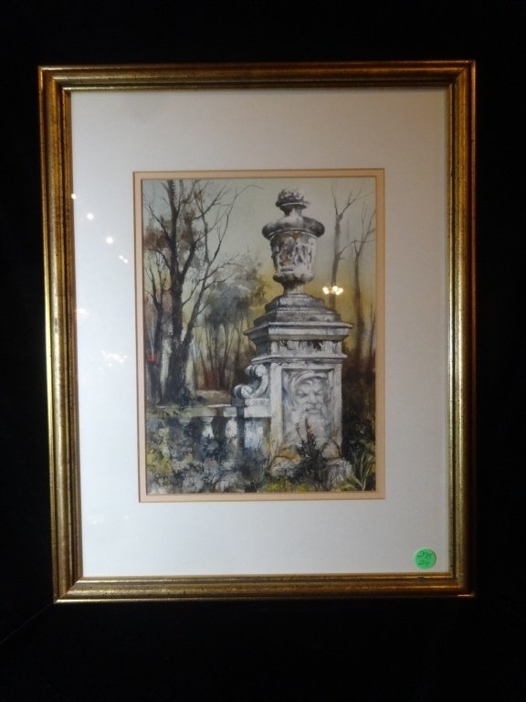 Gustave Wander Signed Watercolor Painting, Garden Scene