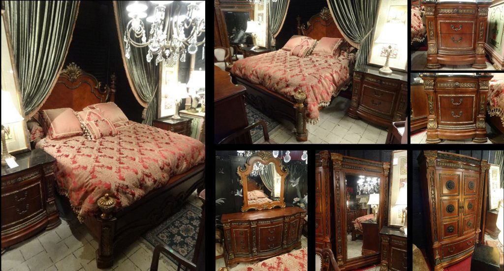 OPULENT 7 PC PULASKI ROYALE KING BEDROOM SET, GOLD