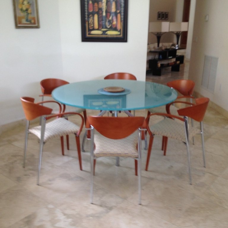 MODERN STEEL DINING TABLE WITH 6 PACO CAPDELL DINING