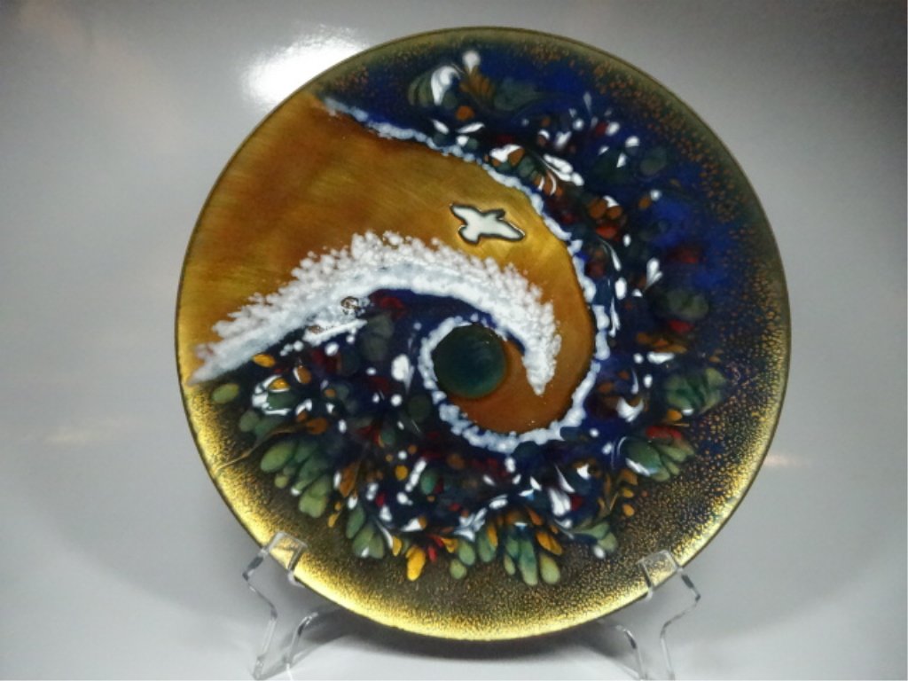 ENAMEL ON COPPER PLATE, OCEAN WAVE, HANDMADE BY KAREKA,
