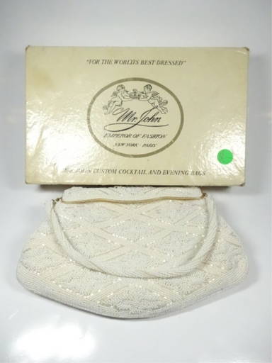 Vintage Mid Century Mr. John Purse, White Beaded,